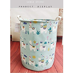 LEELI Laundry Hamper with Handles Collapsible Canvas Laundry Basket,Waterproof Storage Basket Home Organizer for Nursery,Clothes,Toys,Baby Hamper19.7×15.7(Blue Llama)