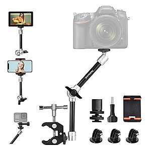 11" Adjustable Magic Arm DSLR Mirrorless Action Camera Camcorder Smartphone LCD Monitor Video Vlog Rig w/ Clamp Holder Mounts fit for GoPro iPhone