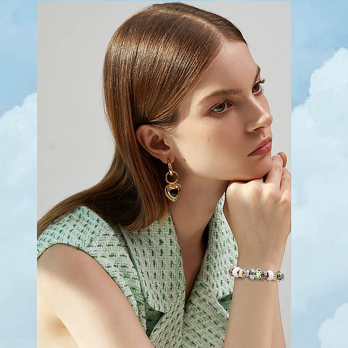 Aipridy Assortment European Large Hole Beads Spacer Beads Rhinestone Craft Beads for DIY Charms Bracelet Jewelry Making (Rainbow)