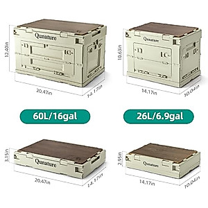 QUNATURE Collapsible Storage Bins Box with Woodgrain Laminate Cutting board 26L Camping Storage Container Foldable Stackable Heavy duty for Picnic/Closet/Garage/Moving