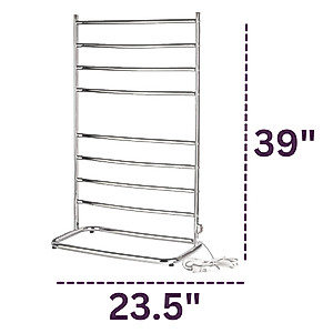 Warmrails Hyde Park Towel Warmer - Free-Standing Towel Warmer Rack for Drying Towels and Garments - 39-Inch Nickel Finish Frame with 8 Bars - Model WHS