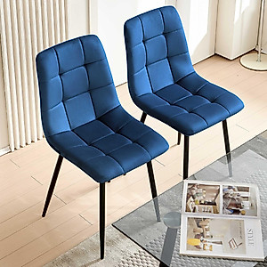 NORDICANA Navy Blue Velvet Dinner Chairs Set of 4, Modern Armless Biscuit Tufted Dining Side Chairs with Metal Legs for Kitchen Living Room Vanity