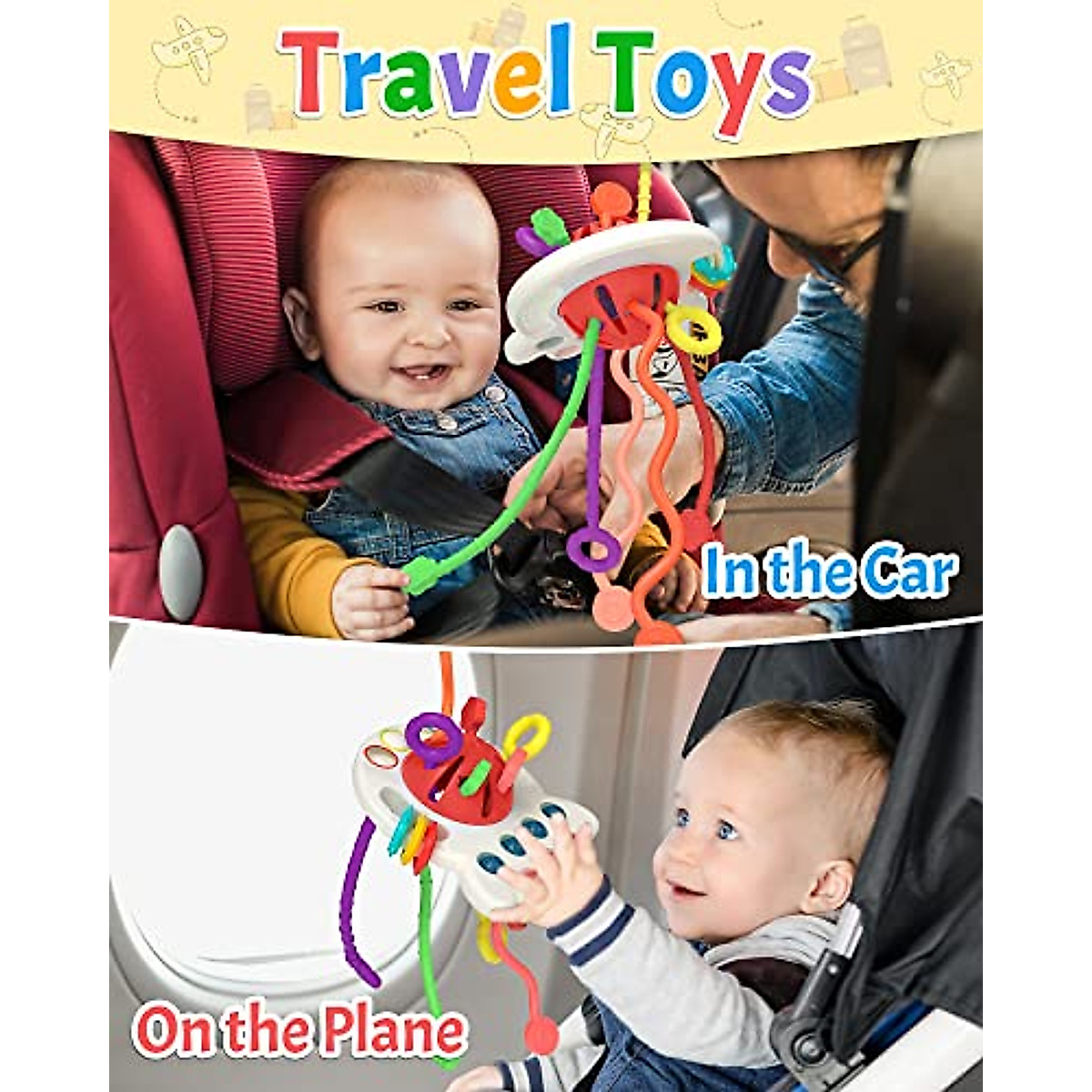 Yetonamr Baby Sensory Montessori Toy for 6-12-18 Months, Pull String Silicone Teething Toy, Educational Bath Learning Birthday Gift Travel Toy for 1 2 3 Year Old Boy and Girl Infant Toddlers