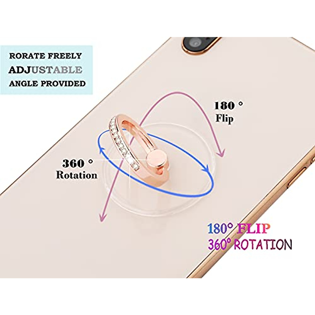 lenoup Transparent Cell Phone Ring Holder Kickstand,Bling Bling Sparkle Diamond Clear Cell Phone Finger Ring Grip Stand(Silver/Rose Gold)