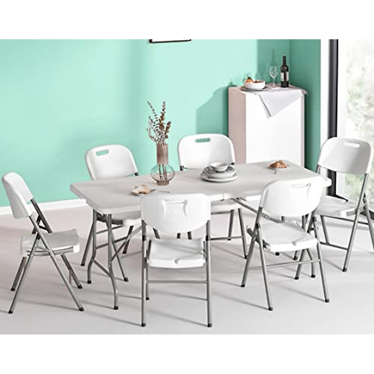 Go-Trio 6 Foot Folding Table 6ft Portable Plastic Tables for Party, Fold-in-Half Foldable Heavy Duty Table, 6’Utility Dining Card Long Table, Indoor Outdoor Folded up for Picnic, Camping, White, Large