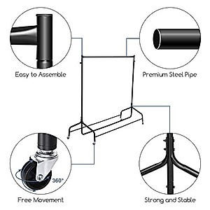 Cocoarm Clothes Garment Rack with Wheels, Heavy Duty Metal Rolling Clothes Rack with Hooks and Bottom Shelves for Bags Boxes Shoes, Freestanding Hanging Garment Rack for Bedroom, 70.9x 19.7x57.5in