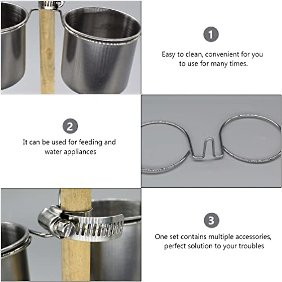 POPETPOP Bird Water Dispenser Bird Feeding Cups, Parrot Food Bowl Clamp Holder Coop Cup, 1 Set Dish Stainless Steel Bird Bowls Parrot Feeders Water Cage Bird Water Dispenser Parakeet