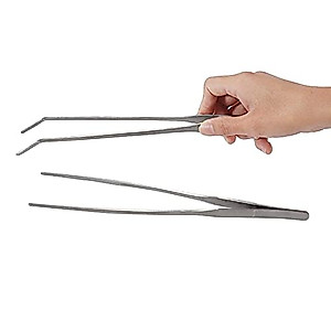 YOGURTCK Stainless Steel Long Reptile Tweezers Feeding Tongs for Snake Lizards Gecko and Bearded Dragon Leopard Spider Terrarium Supplies 2pcs - Silvery