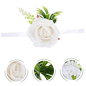 Garneck Wrist Flower Wedding Decor Wrist Corsage Bridesmaid Bracelets Corsage Wristlet Band Bridesmaid Wrist Chains Wrist Corsage Flowers Wedding Dress Plastic Decorative Flower White