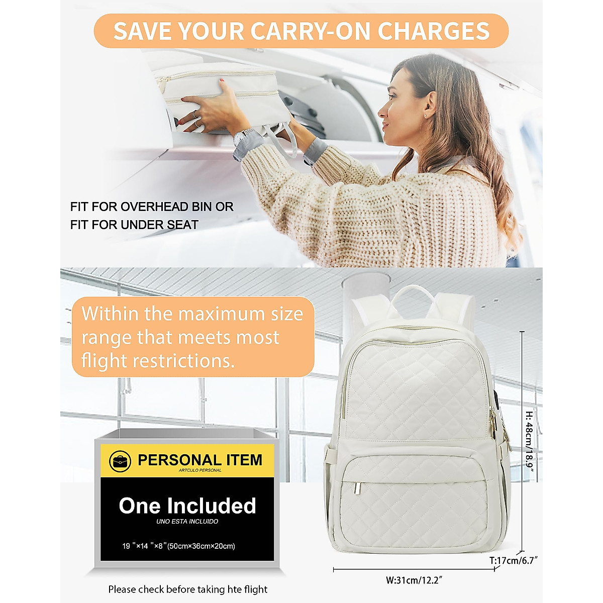 suradar Laptop Backpack for Women,Waterproof Backpack Purse Womens Business Computer Work Backpack Casual Daypacks University Backpacks Fits 15.6 Inch Laptop Bag Beige