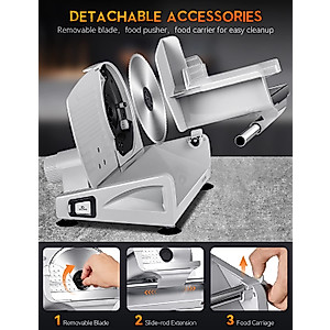 Meat Slicer Electric Deli Food Slicer with Removable 7.5’’ Stainless Steel Blade, Adjustable Thickness Meat Slicer for Home Use, Child Lock Protection, Easy to Clean, Silver, MIDONE