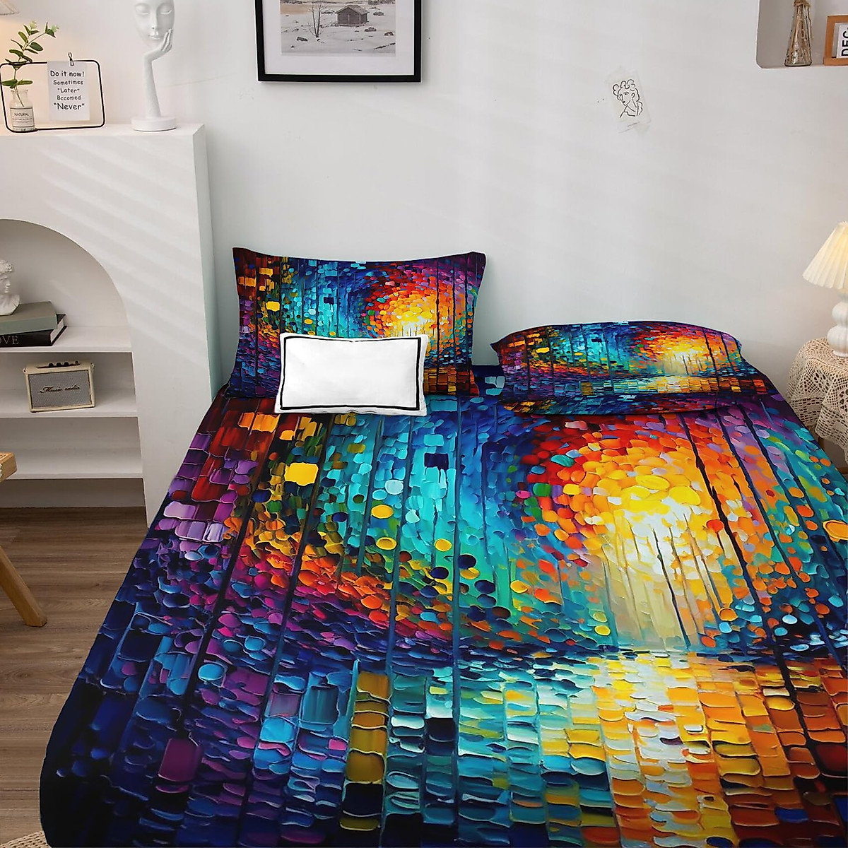 Colorful Sheets Full Size, Psychedelic Bed Sheets, Patterned Bedding Sheets & Pillowcases 4 Piece Set - Soft Microfiber Deep Pocket Fitted Sheet & Flat Sheet & 2 Pillow Cases 3Q&-659