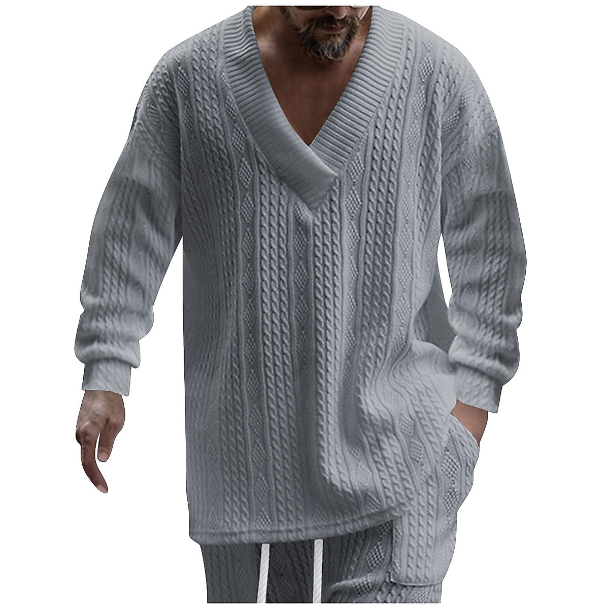 Ymosrh Sweatshirt For Fall Fashion, Casual V Neck Sweatshirts Loose Fit Pullover Ropa Para Gym Hombres Workout Clothes Men Black Sweatshirts Crew Sweatshirts Sudadera Sweatshirts (3XL, Light Gray)