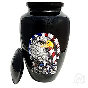 LOVE MEMORIALS Cremation Urns- US Flag Eagle with Harley Davidson Bike Adult Urn –Best Urn for Human Ashes – Funeral Urn (Adult (200 lbs) – 10.5 x 6 “ , US Flag Eagle Bike Cremation Urn)