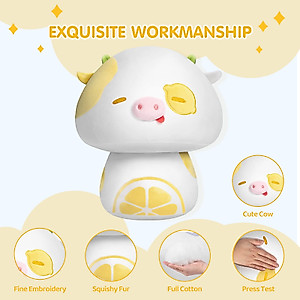 Mewaii Squishy Cloud-Like Softness, Trending Kawaii Lemon Cow Mushroom Plush Pillow, A Must-Have Collectible for Young Adults, Perfect for Kids, Toddlers Girls, Stuffed Animal Decor (8")