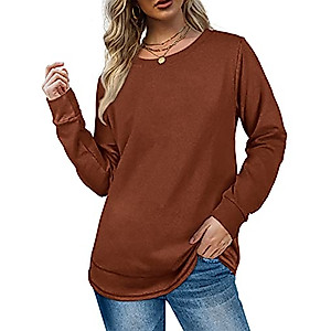 Dofaoo Tunic Tops for Leggings for Women Long Sleeve Shirts Chic Sweatshirt Dressy Caramel L