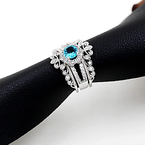 Uloveido Women's 925 Sterling Silver Princess Crown Tiara Wedding Ring Guard Enhancer 2pcs Stack Rings Set Y1525 (Size 8)