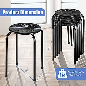 POWERSTONE Stackable Stools 6 Pack, Portable Stacking Bar Stools Iron Round Nesting Chairs Flexible Seating for Home Office School, Black