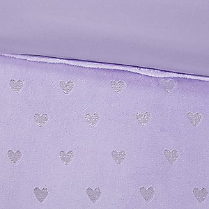 Mi Zone Rosalie Comforter Set for Girls, Ultra-Soft Microlight Plush Metallic Printed Hearts Brushed Reverse Overfilled Down Alternative Hypoallergenic All Season, Full/Queen, Purple/Silver, 4 Piece