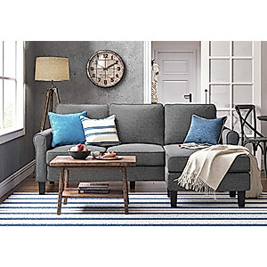 Serta Harmon Reversible Sectional Sofa, Modern L-Shaped Couch for Small Spaces, Soft Fabric Upholstery, Rolled Arm, Dark Gray