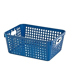 Really Good Stuff Large Plastic Book Baskets, 13¼" by 10" by 5½" - Single, Navy | Classroom Library Organizer, Toy Storage, Multi-Purpose Organizer Basket