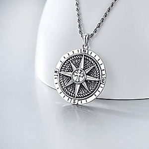 PDTJMTG Compass Necklace for Men Sterling Silver Men's Compass Necklace