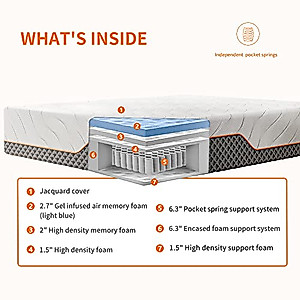 ESHINE Adjustable Bed Frame + 14" Hybrid Mattress Twin XL - Luxury Gel Memory Foam(319 Pocket Springs) with Massage, Wireless Remote, USB, Under Bed Night Light, Head and Foot Incline, 3000 Series