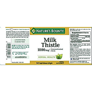 Nature's Bounty Milk Thistle, Herbal Health Supplement, Supports Liver Health, 1000 mg, 50 softgels