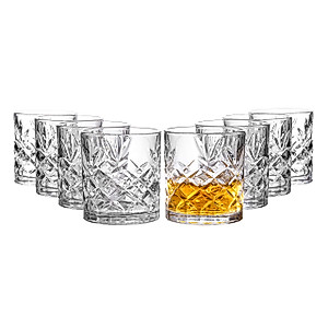 Royalty Art Kinsley Lowball Whiskey Glasses, 8 Pc. Set, 10.6 ounce Short Drinking Glassware for Liquor, Bourbon, Rye, or Beer, Elegant Drinkware for Men or Women, Dishwasher Safe (Lowball)