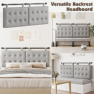 Yojoker Wall Mounted Headboard Queen, Hanging Upholstered Headboards for Queen Size Bed, Boho Floating Dorm Bed Headboard, Upholstery Button Tufted Wall Head Board for Bedroom-Grey