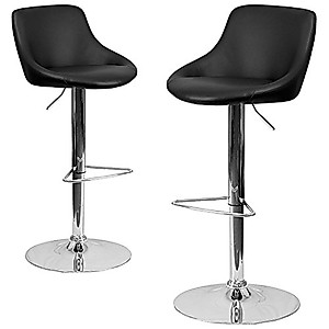 Modern Design Bar Stool Bucket Seat Design Hydraulic Adjustable Height 360-Degree Swivel Seat Sturdy Steel Frame Chrome Base Dining Chair Bar Pub Stool Home Office Furniture - Set of 2 Black #1985
