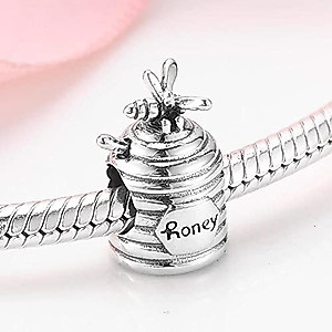 925 Sterling Silver Pendant Charm Bead For Pandora & Similar Charm Bracelets or Necklaces (Honey Pot Winnie the Pooh Bear Valentines Day)