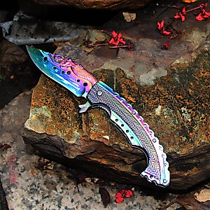 Folding Pocket Knives Mermaid Multi-Function Tools - Spring Assisted Opening Utility Knife - Multi Color Rainbow