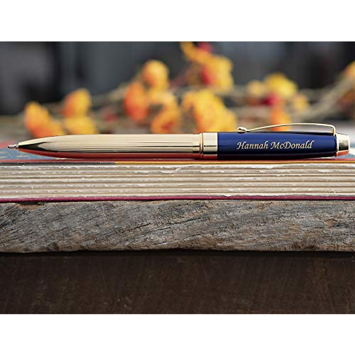 Dayspring Pens Personalized Braxton Ballpoint and Rollerball Pen Set - Blue. Real 18krt Gold Plated Gift Set for a Man or Women, Custom Engraving is Included. Comes in Pen Case