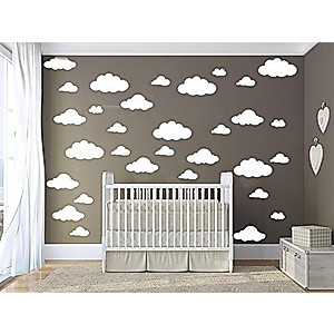 31 pcs Mix Size 4-10 inch White Clouds Wall Decal Sticker for Kids Bedroom Decor -DIY Home Decor Vinyl Clouds Mural Baby Nursery Room Wallpaper Art Wall Decoration Poster YYU-14 (White)