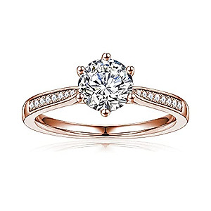 FACETS JEWELS 2.20 TCW Full White Moissanite Diamond Engagement And Wedding Ring For Women, Six Prong Solitaire With Assent Ring In - 14K Solid Yellow Gold Size 7