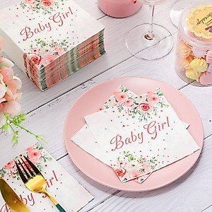 100PCS Baby Girl Napkins Disposable Baby Shower Napkins for Girl Baby Shower Paper Beverage Napkins Baby Girl Shower Party Decorations for Gender Reveal, Birthday, Bridal Shower Party Table Supplies
