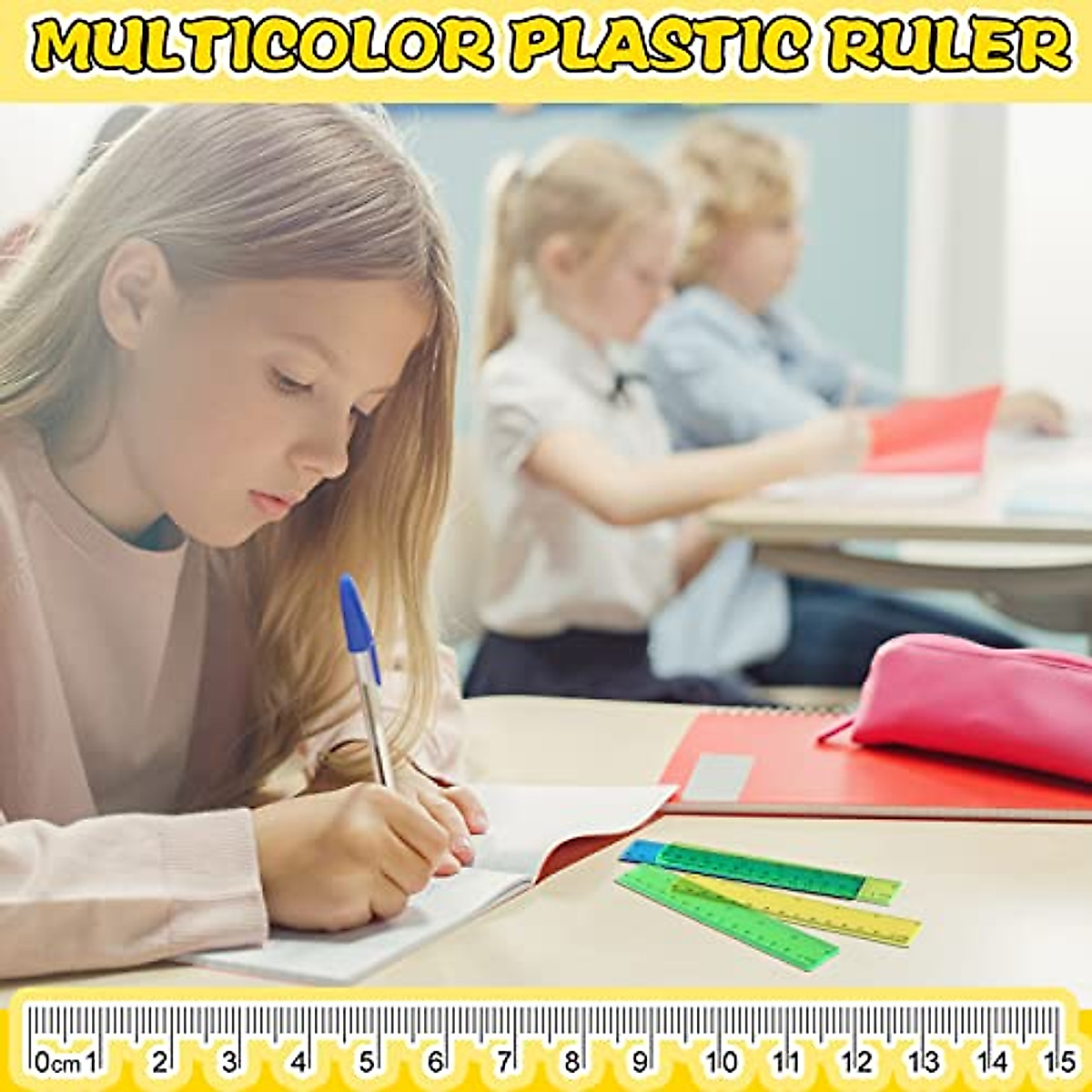 Harloon 480 Pack Clear Color Plastic Ruler Bulk for Classroom Kids Student Back to School Office Supplies Straight Rulers with Centimeters Inches 8 Colors Transparent Flexible Ruler (6 Inch)