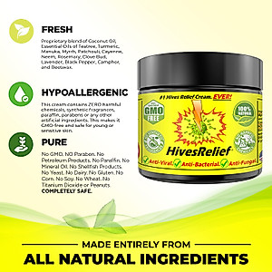 HivesRelief Cream - Fastest Acting Powerful Hives Relief Cream with 100% Natural Formula - Gentle Skin Irritation Cream for Hives Itchiness, Redness & Rashes - for Adults & Kids