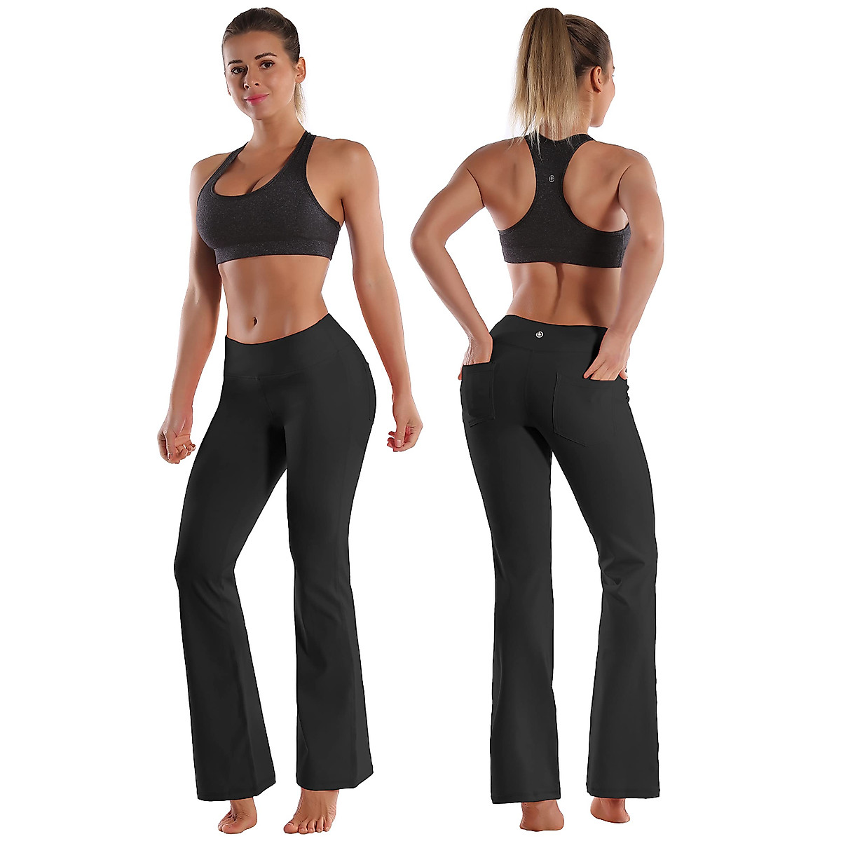 BUBBLELIME 29"/31"/33"/35" 4 Styles Women's Bootcut Yoga Pants Tummy Control - Back Pockets_Black M_29" inseam