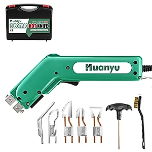 Huanyu Electric Hot Knife Rope Cutter Fabric Cutting Tool Kit 4 Blades Pro Fabric Cutter 600° C Heat Cutter 100W Heat Sealer for Sponge Cloth Board Webbing Continuous working