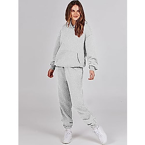 ANRABESS Womens 2 Piece Outfits Lounge Hoodie Oversized Sweatshirt Jogger Sweatpants Y2K Tracksuit Sweatsuit Set Fall Clothes Light Grey Medium