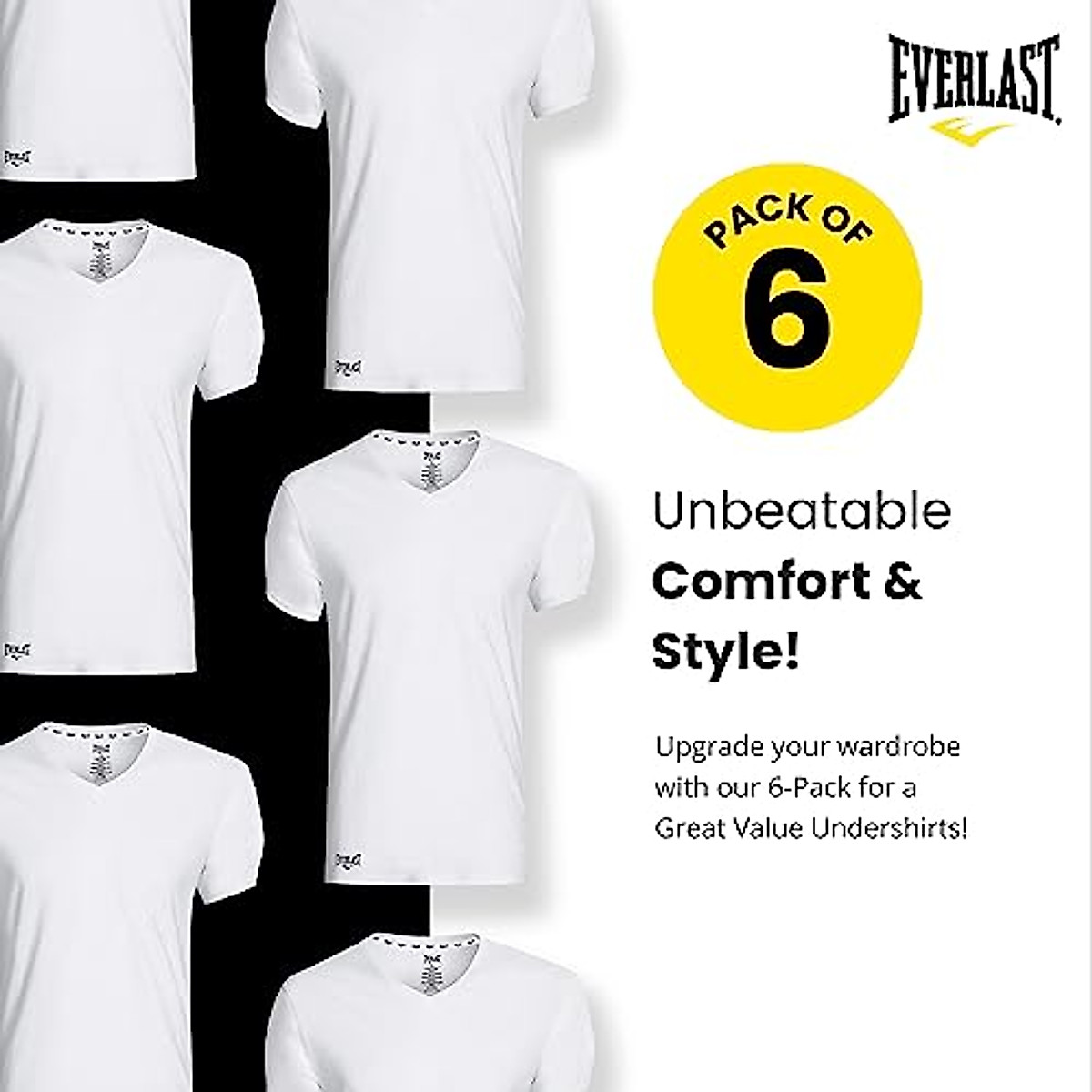 Everlast 6-Pack Men's Essential V-Neck Undershirts – Breathable, Tagless, Cotton Mens T Shirt – T Shirts for Men Pack (M, White)