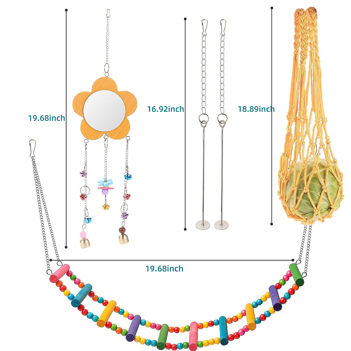 KAKUNM Chicken Toys for Coop Accessories 7PCS | Chicken Xylophone | Chicken Swing Set | Chicken Mirror Toy | Chicken Flexible Ladder | Chicken Vegetable String Bag and Hanging Feeder