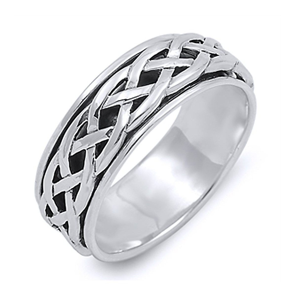 Double Accent Sterling Silver Wedding & Engagement Ring Celtic Design Spinner Wedding Band 8mm (Size 4 to 14) Size 6
