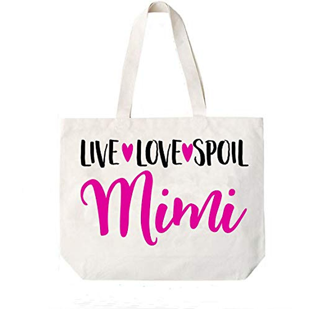 COCOVICI Mimi Tote Bag | Live Love Spoil | Grandma Gifts | Mimi Gifts | Mimi Christmas Gift | Christmas Gift from Grandkids (Live Love Spoil Mimi Pink/Black)