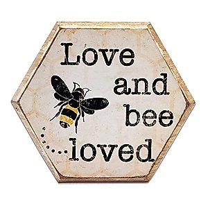 Tstarer Rustic Bee Wood Hexagon Box Sign for Wall & Tabletop - Love and Bee-loved -6.4 x 5.5 in(BEE LOVED)