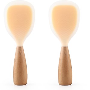2 Pack Silicone Rice Paddle Spoon with Wood Handle, Nonstick Standing Rice Cooker Spatula Kitchen Tool