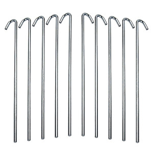 Tent Stakes For Outdoor Camping Heavy Duty Metal, Galvanized Rust-Free Yard Stakes, 10 Garden Edging Fence Hook | Garden Stakes For Gardening & Canopies, Tent Pegs - By Ram-Pro