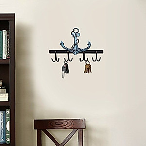 Crafia Decorated Wall Mounted Nautical Anchor Shape Iron Key Holder and Key Hooks | Decorative Unique Key Organizer Rack with 8 Hooks